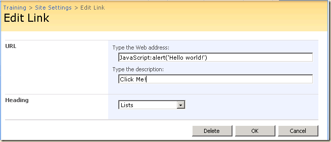 Sharepoint Javascript In Quick Launch And Top Link Bar Mike Smiths Tech Training Notes 2503